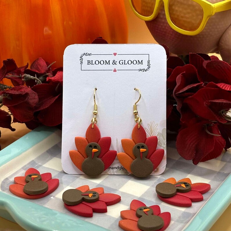 Festive Thanksgiving Turkey Polymer Clay Dangle Earrings - Cute Fall ...