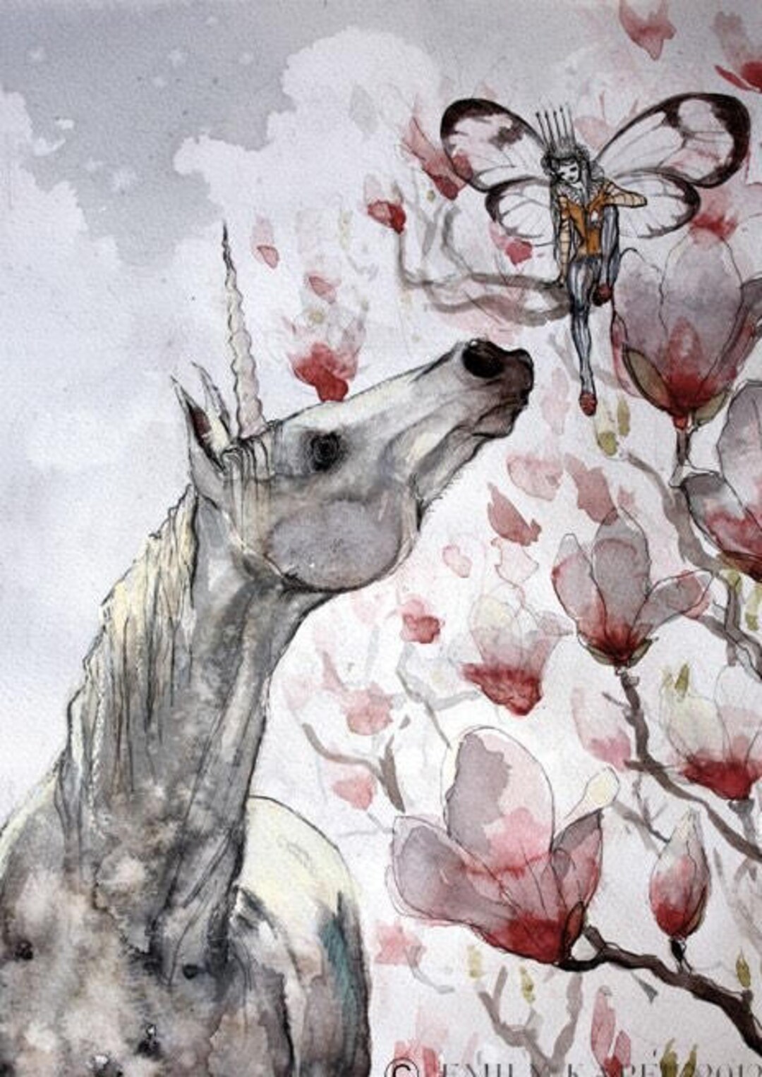 Emily Kapff Magnolias Giclee Print Unicorn Fairy Flowers Pink ...