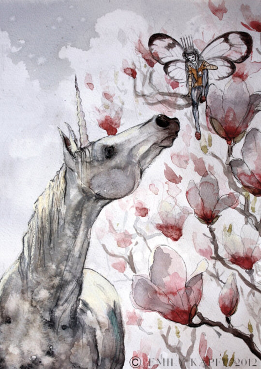 Emily Kapff Floral Trees Magnolia A3 Signed Giclee Fairy Print Unicorns ...