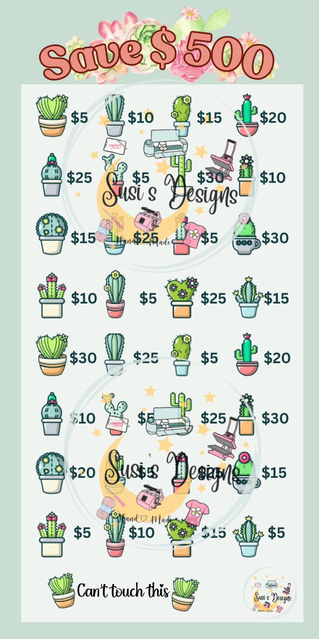 Laminate 500 Challenge , Cute Cactus Saving Challenge - Etsy