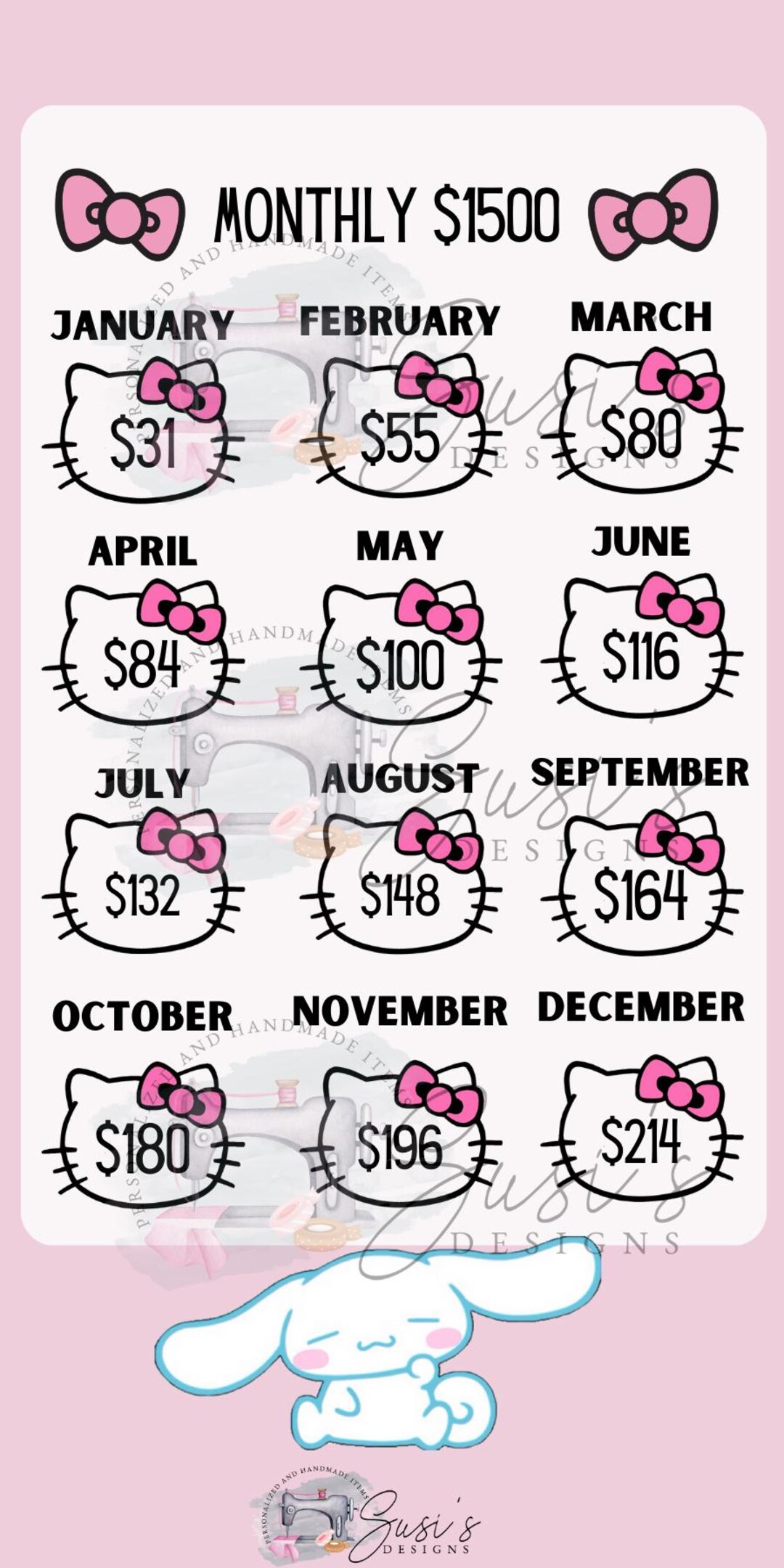 Laminate 1500 Monthly Challenge , Saving Challenge, Sinking Fund - Etsy