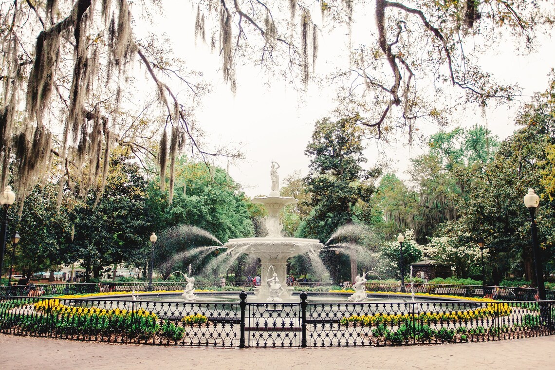 Savannah Art Print Forsyth Fountain Fine Art Print Black & - Etsy