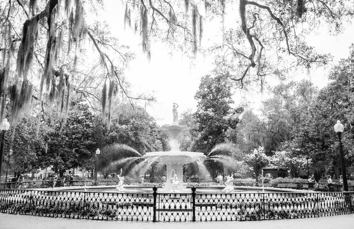 Savannah Art Print, Forsyth Fountain, Fine Art Print, Black & White ...
