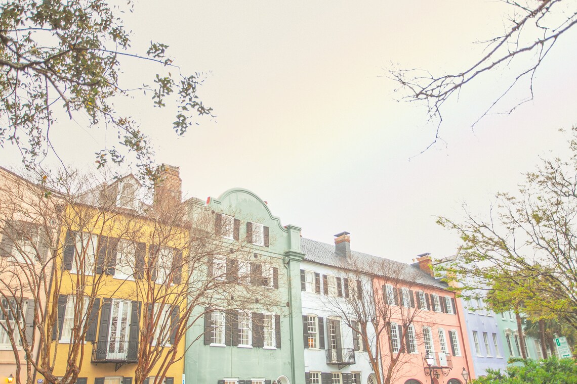 Charleston Art Rainbow Row Southern Home Decor Pastel Row | Etsy
