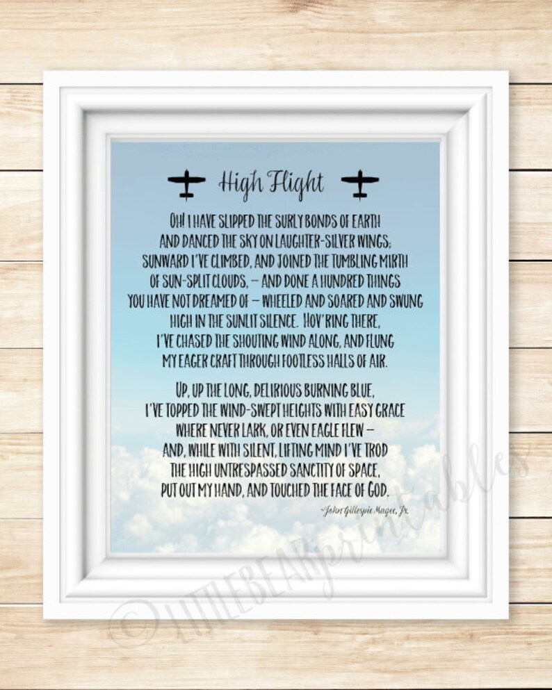 Aviation Quote Print: High Flight Poem for Pilot (digital Download) - Etsy