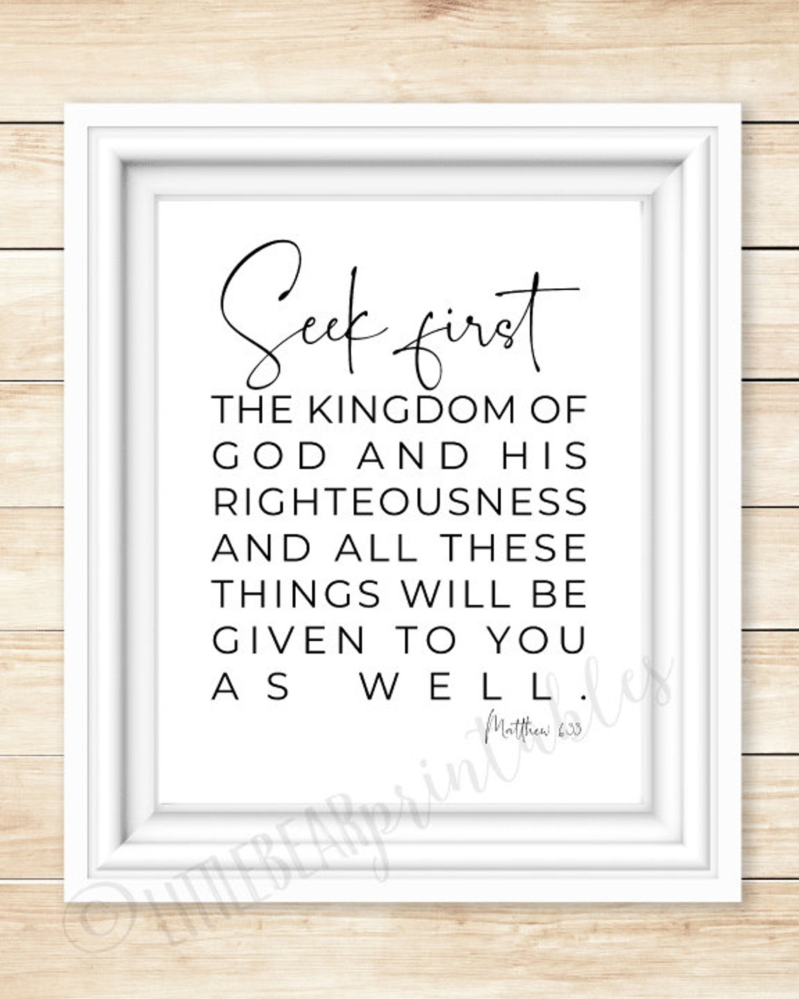 Seek First the Kingdom of God Matthew 6:33 Bible Verse | Etsy