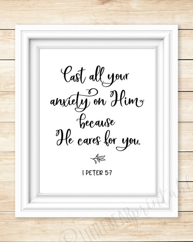 I Peter 5:7 printable Bible verse Cast all your anxiety on | Etsy