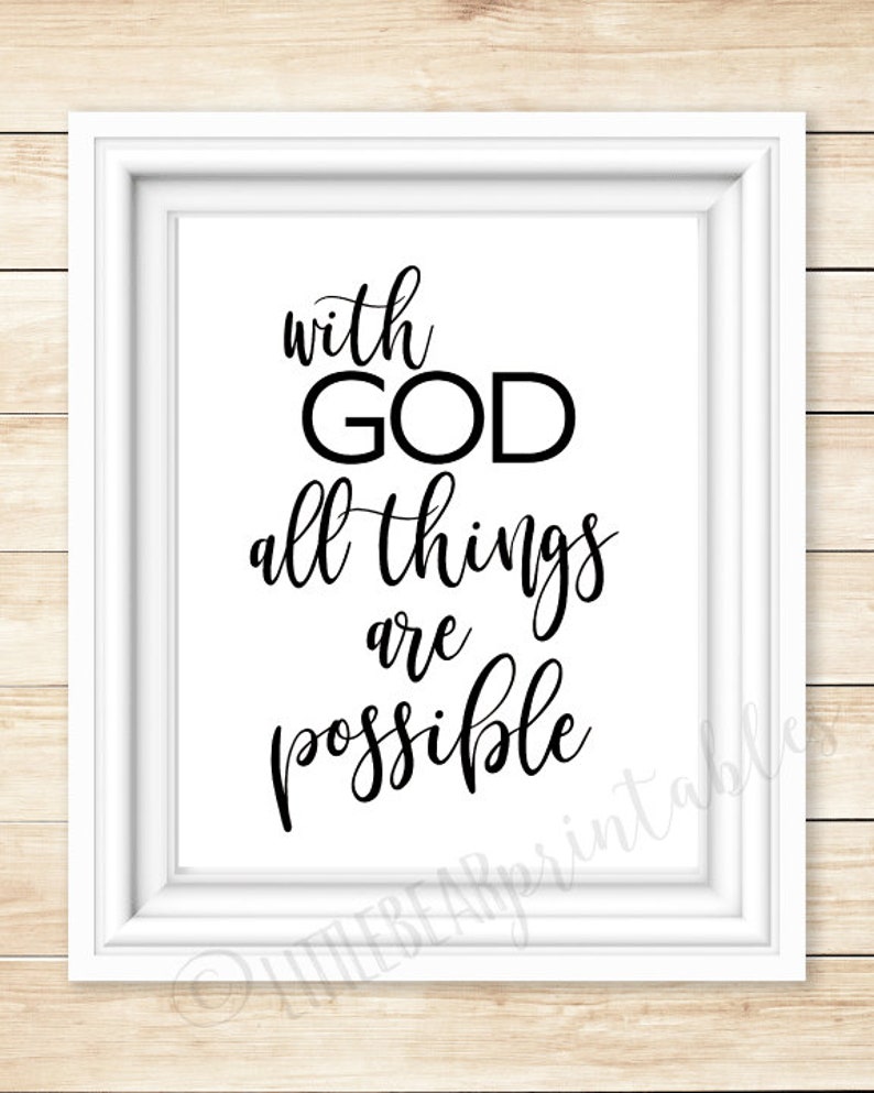 With God All Things Are Possible, Bible Verse Printable, Matthew 19:26, Home Decor Print ...