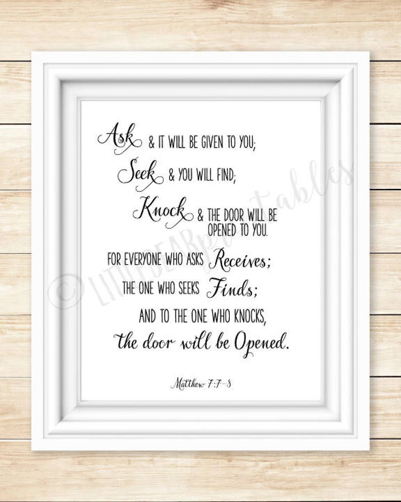 Ask Seek Knock Matthew 7:7-8 Bible verse printable | Etsy