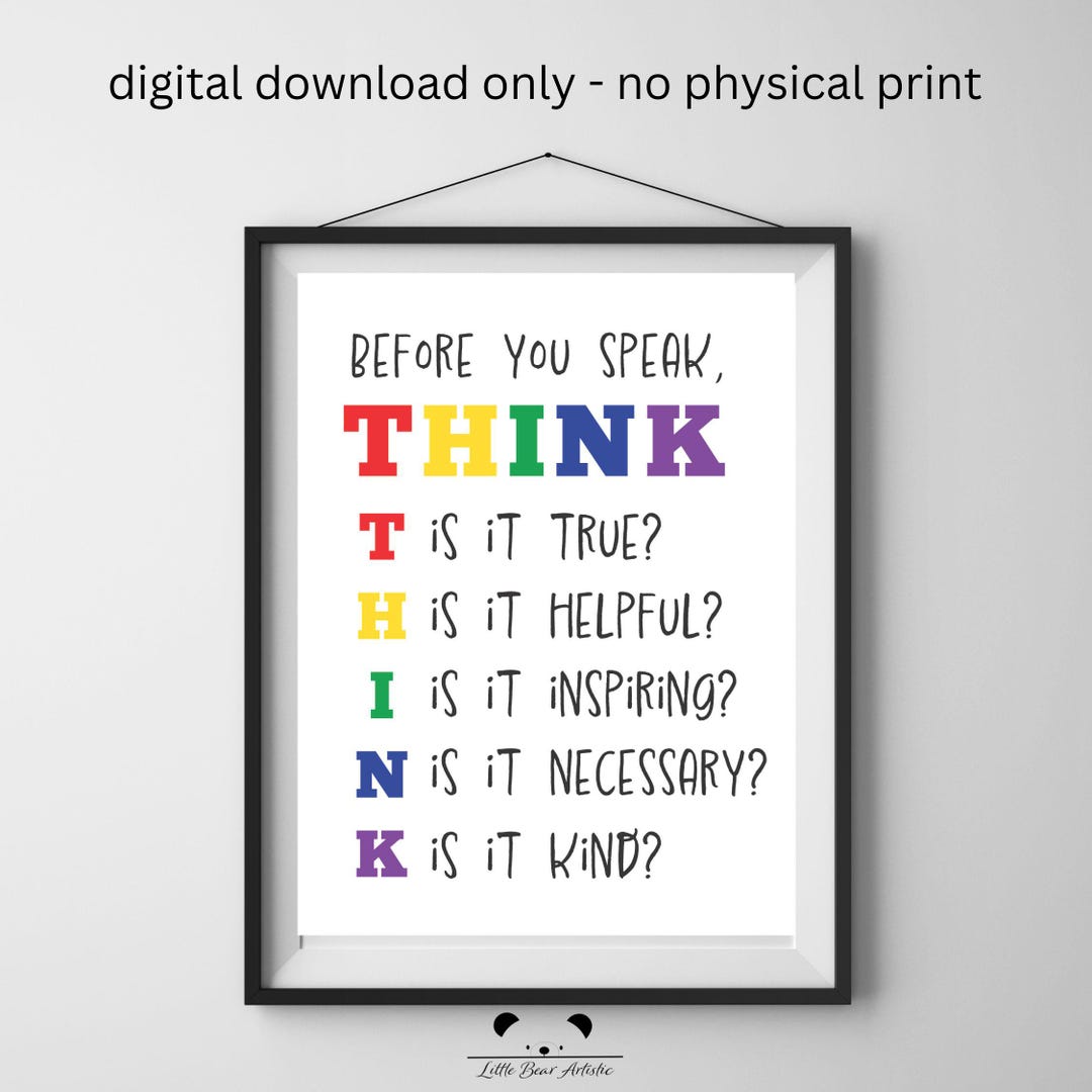 Think Before You Speak Printable: Rainbow Classroom Kindness Poster ...