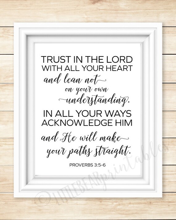 Proverbs 3:5-6 Trust in the Lord quote printable Scripture | Etsy