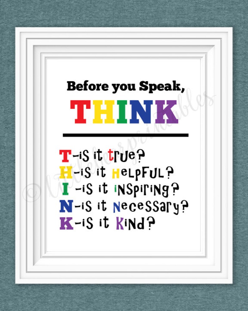 Think Before You Speak Printable: Rainbow Classroom Poster (digital ...