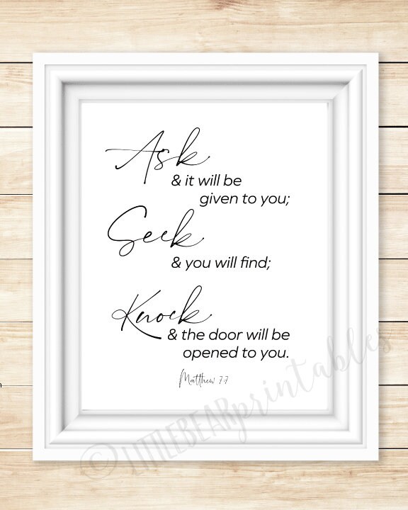 Ask, Seek, Knock, Matthew 7:7-8, Bible Verse Printable, Christian Wall ...