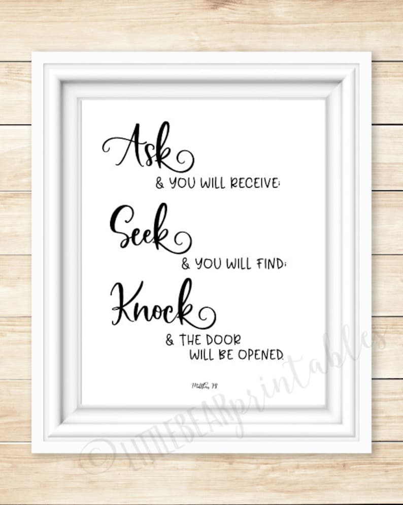 Ask, Seek, Knock, Matthew 7:7-8, Bible Verse Printable, Christian Wall ...