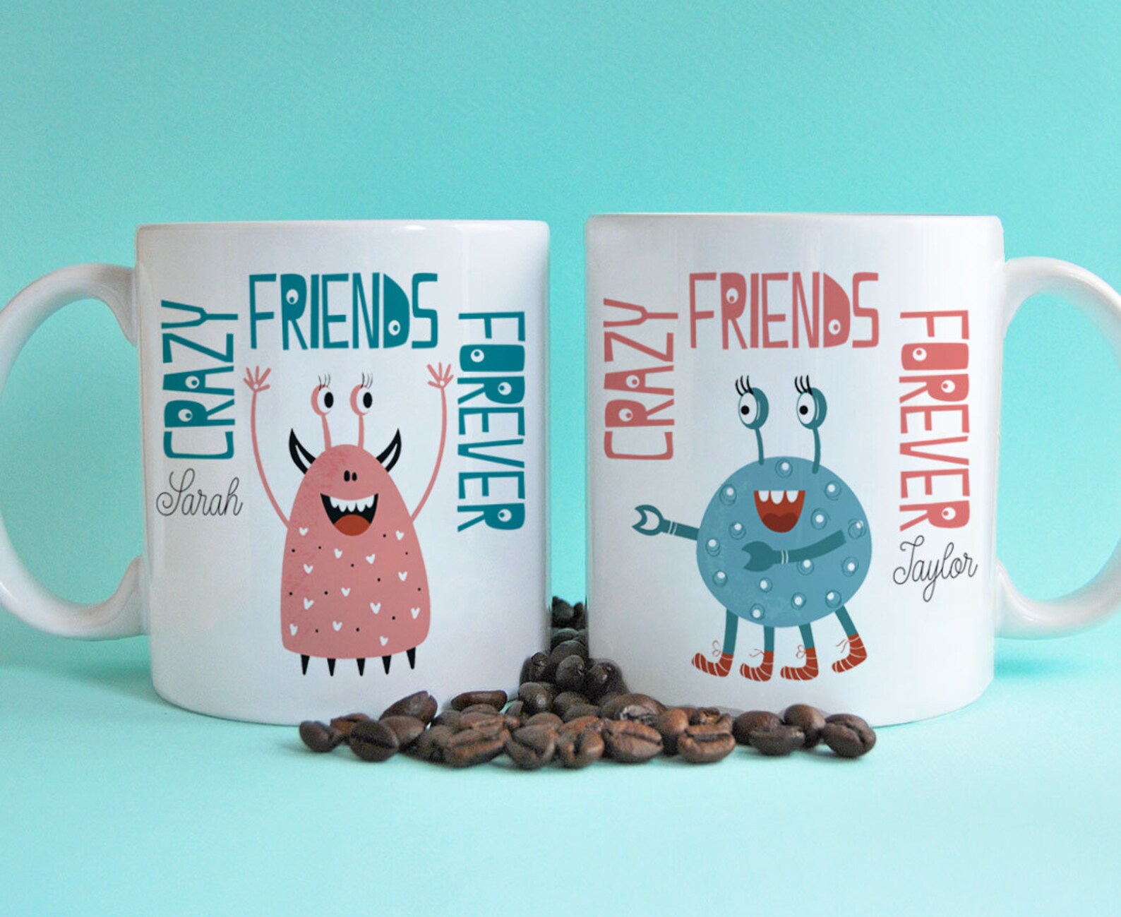 Set of Two Friendship Mugs, Personalized Best Friends Gift, Cute ...