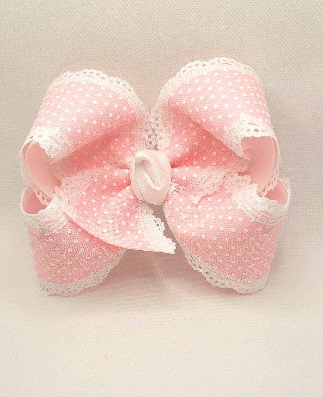 Pink Swiss Dot Lace Bow – Scallop Edge Bow - Etsy