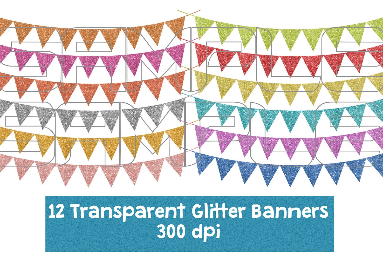 Digital Glitter Bunting Banner Clipart Sparkly Glittery | Etsy