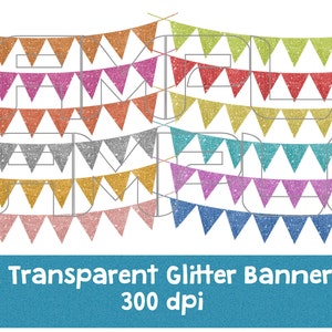 Digital Glitter Bunting Banner Clipart, Sparkly Glittery Bunting ...