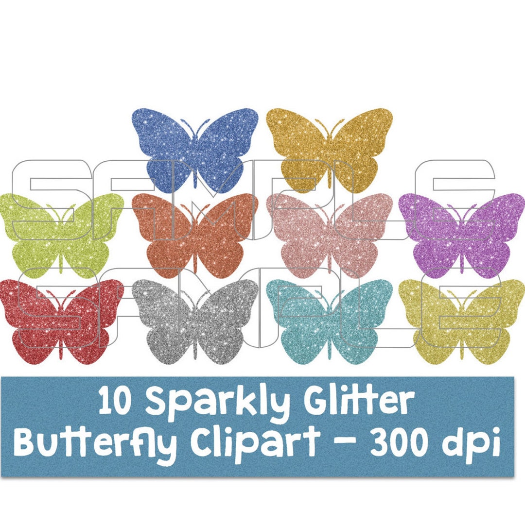 Digital Glitter Butterfly Clipart, Sparkly Glittery Butterfly, Wedding ...