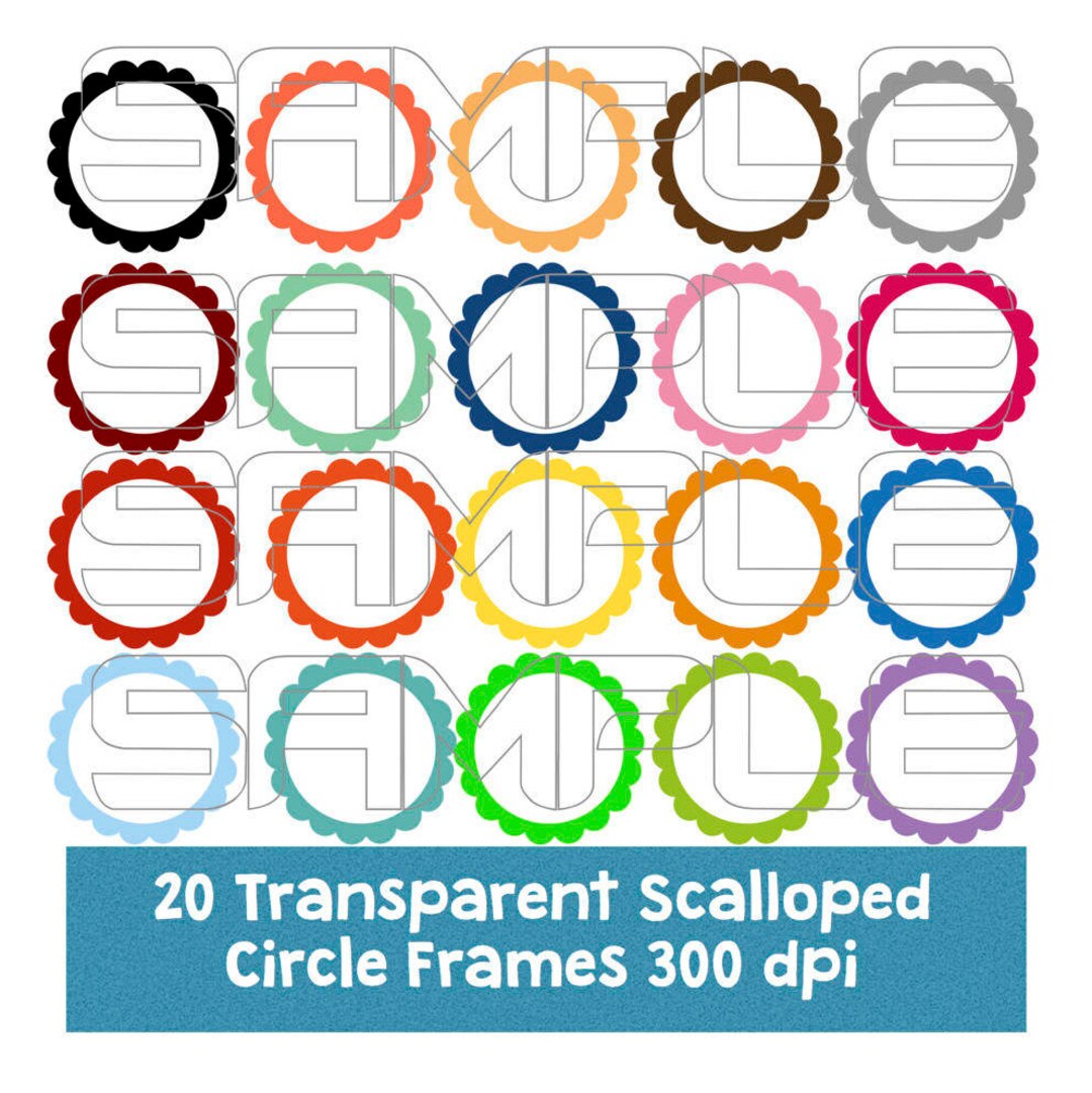Scalloped Circle Frames Clipart, Scallop Circle Clip Art - Etsy
