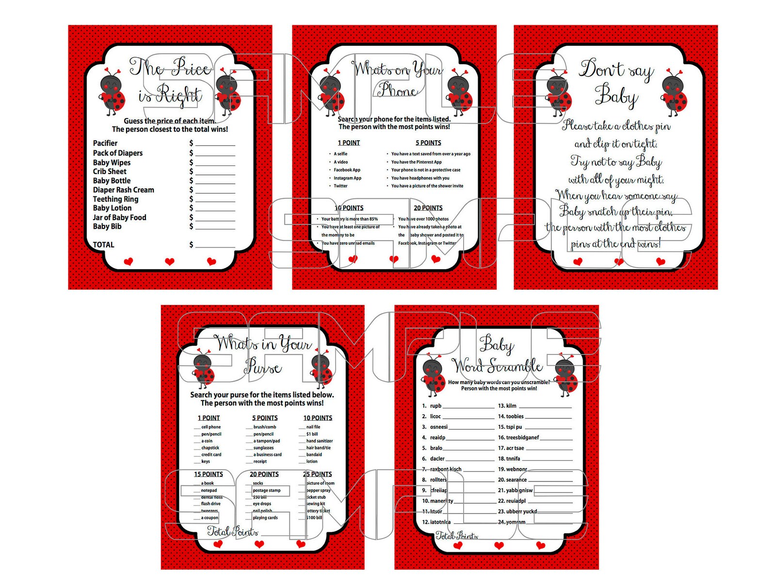 Ladybug Baby Shower Games Ladybug Baby Shower Red Black Baby | Etsy