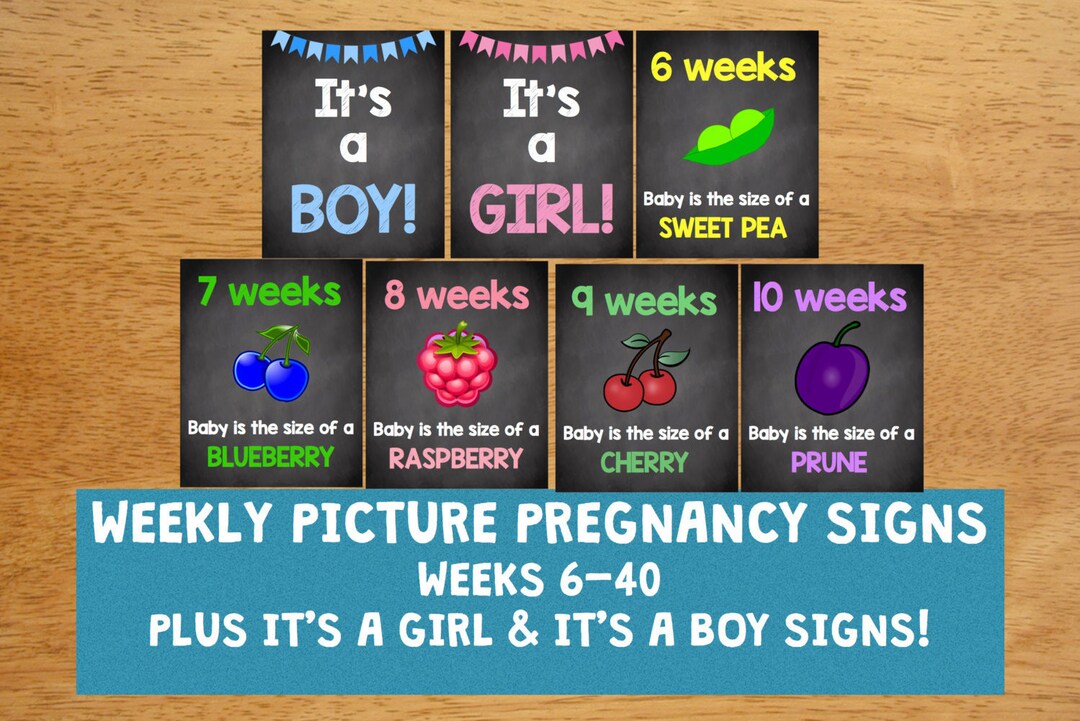 Weekly Picture Pregnancy Chalkboard Signs Weeks 6-40, Maternity Signs ...