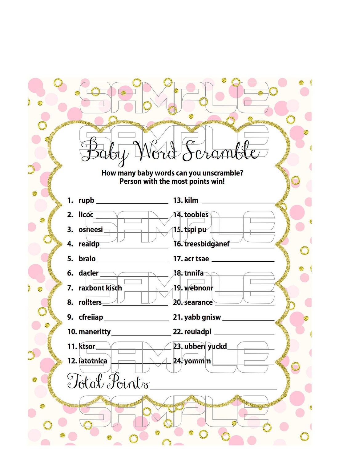 Pink and Gold Baby Shower Games Baby Word Scramble Game Pink - Etsy