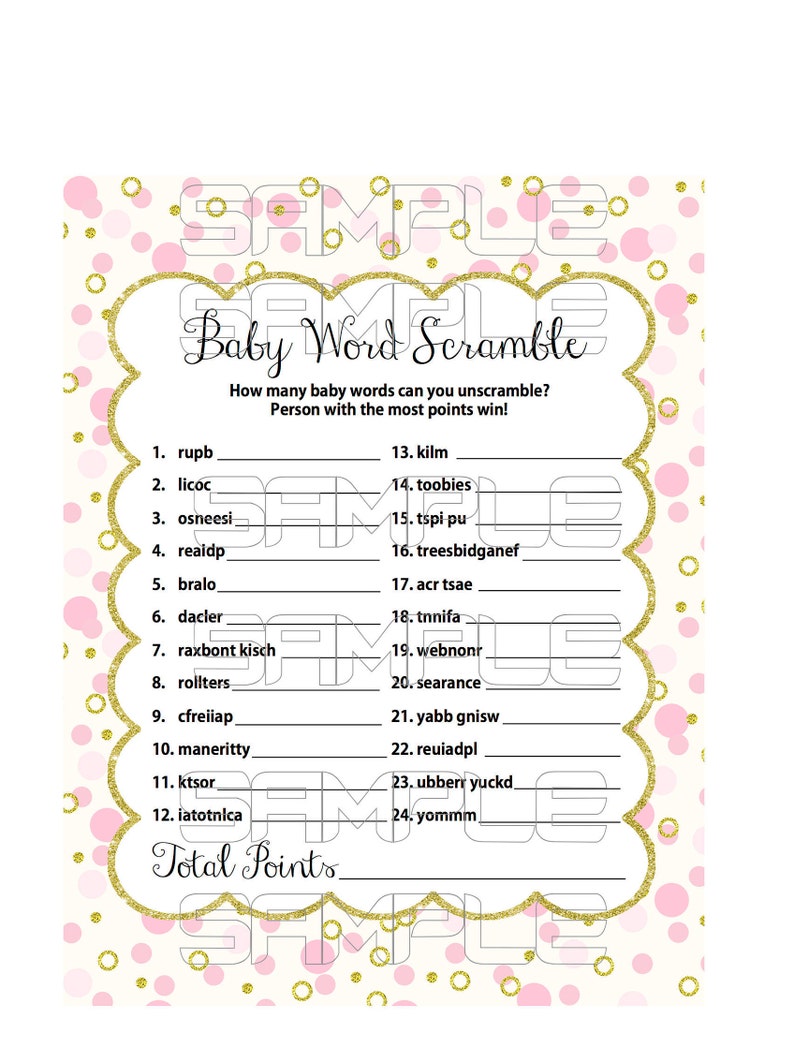 Pink And Gold Baby Shower Games Baby Word Scramble Game Pink Etsy