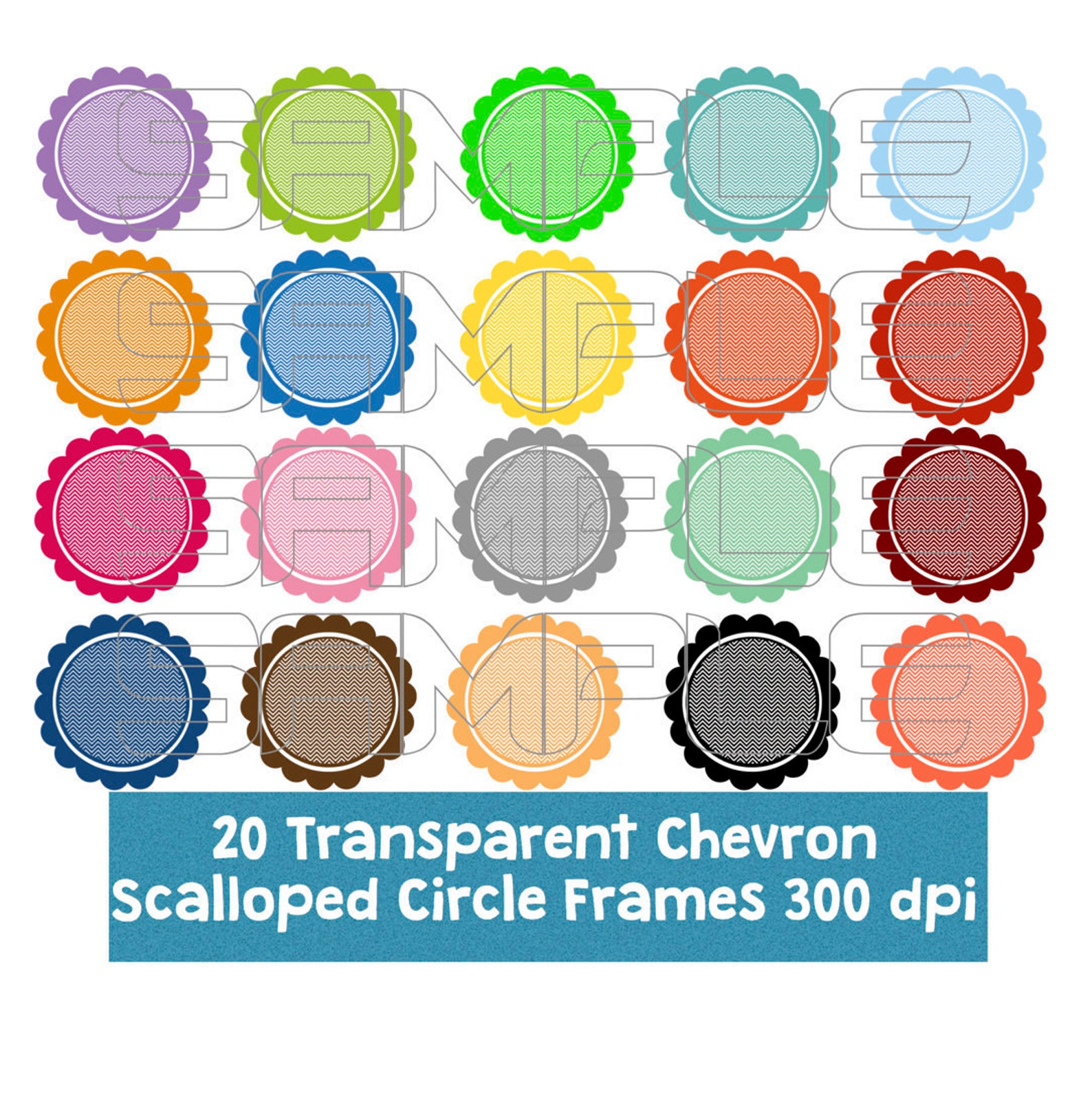Chevron Scalloped Circle Frames Clipart Chevron Scallop - Etsy