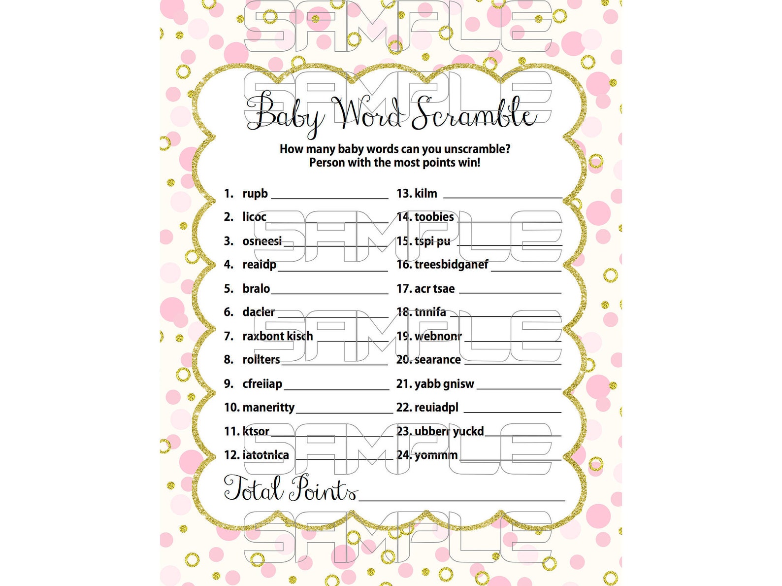 Pink and Gold Baby Shower Games Baby Word Scramble Game Pink - Etsy