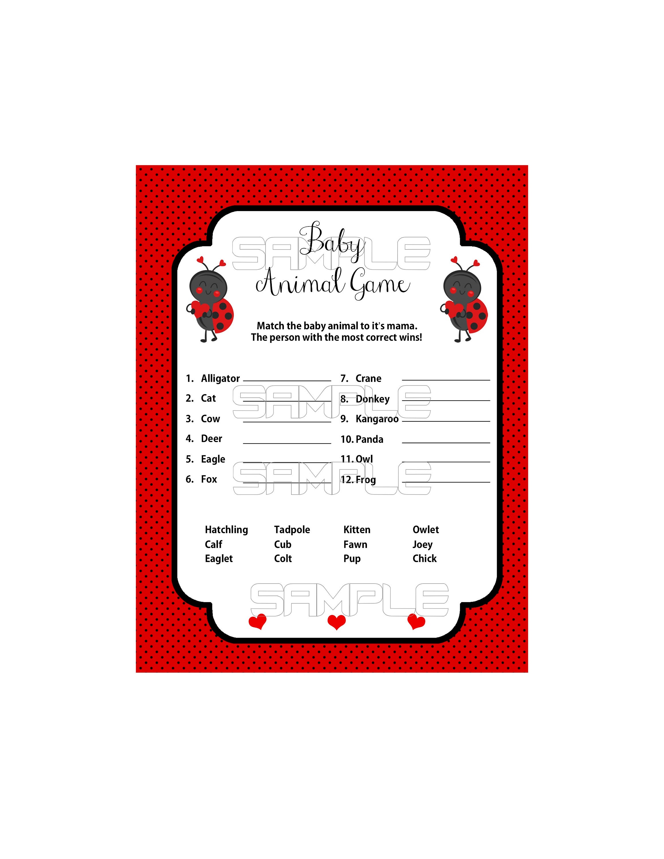 Lady Bug Baby Animal Game Ladybug Baby Shower Games Ladybug - Etsy