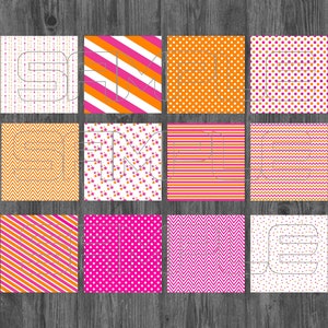 Pink and Orange Digital Papers, Pink Orange White Paper, Scrapbooking ...