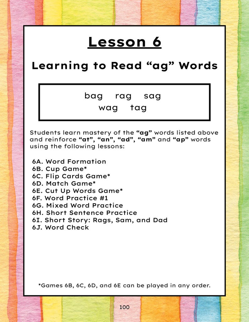 Short A Word Family Lesson – AG Words | Printable Phonics Games & Early ...
