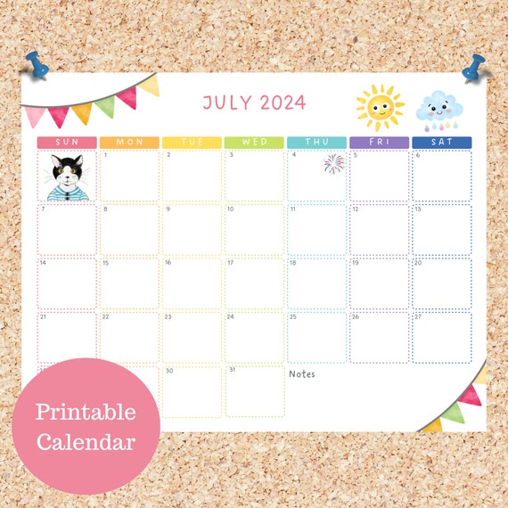 Cute Printable Calendar July 2024