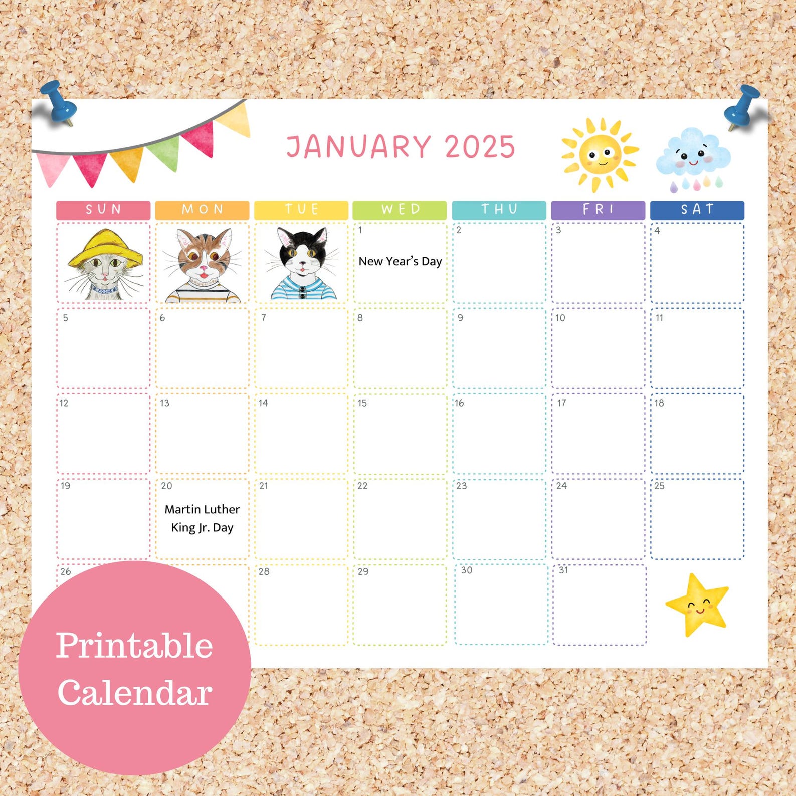 Oli Kids Co January 2025 Printable Calendar, Downloadable Calendar, Cat ...