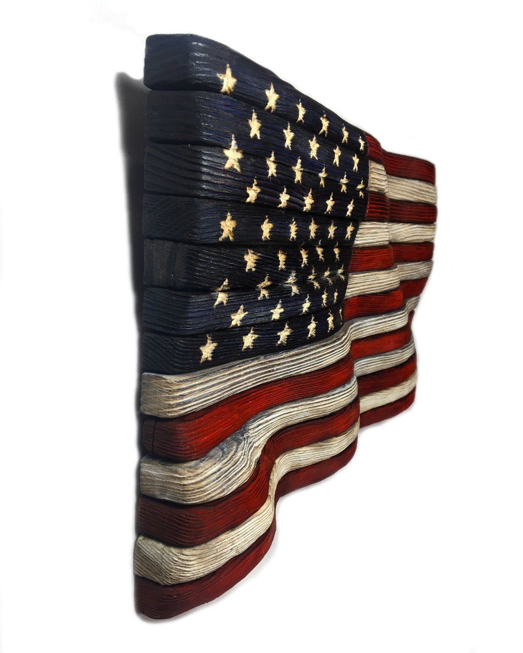 Waving Wood American Flag - Signature Series | Rustic Hand Carved ...