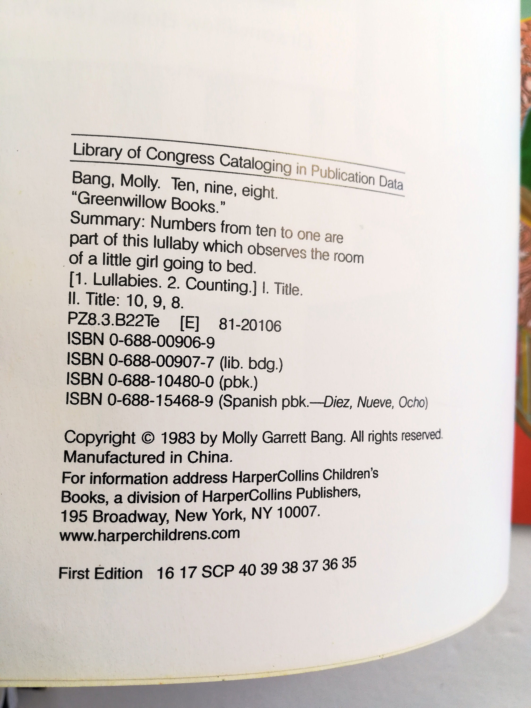 Ten Nine Eight by Molly Bang 1983 Caldecott Book Softcover - Etsy