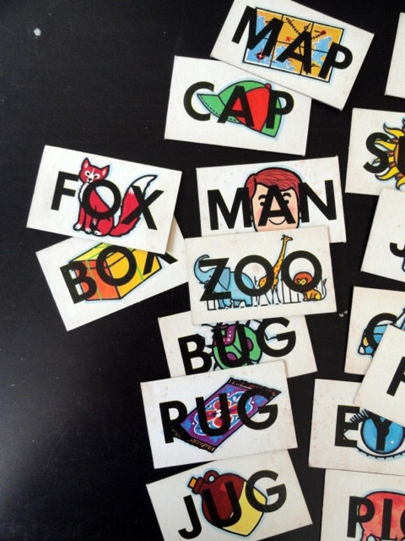 Vintage School Flash Cards Art Illustration Mixed Media - Etsy