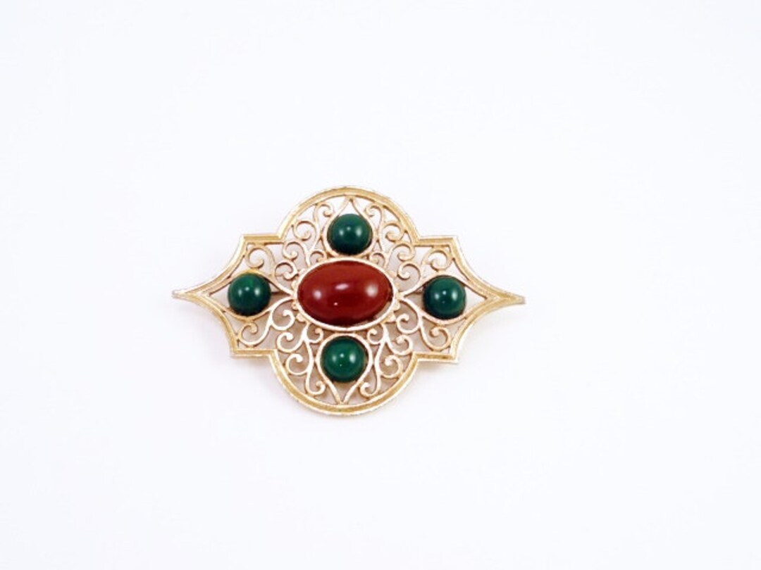 Coro Signed Cabochon Brooch, Statement Pin, Cloak Pin - Etsy