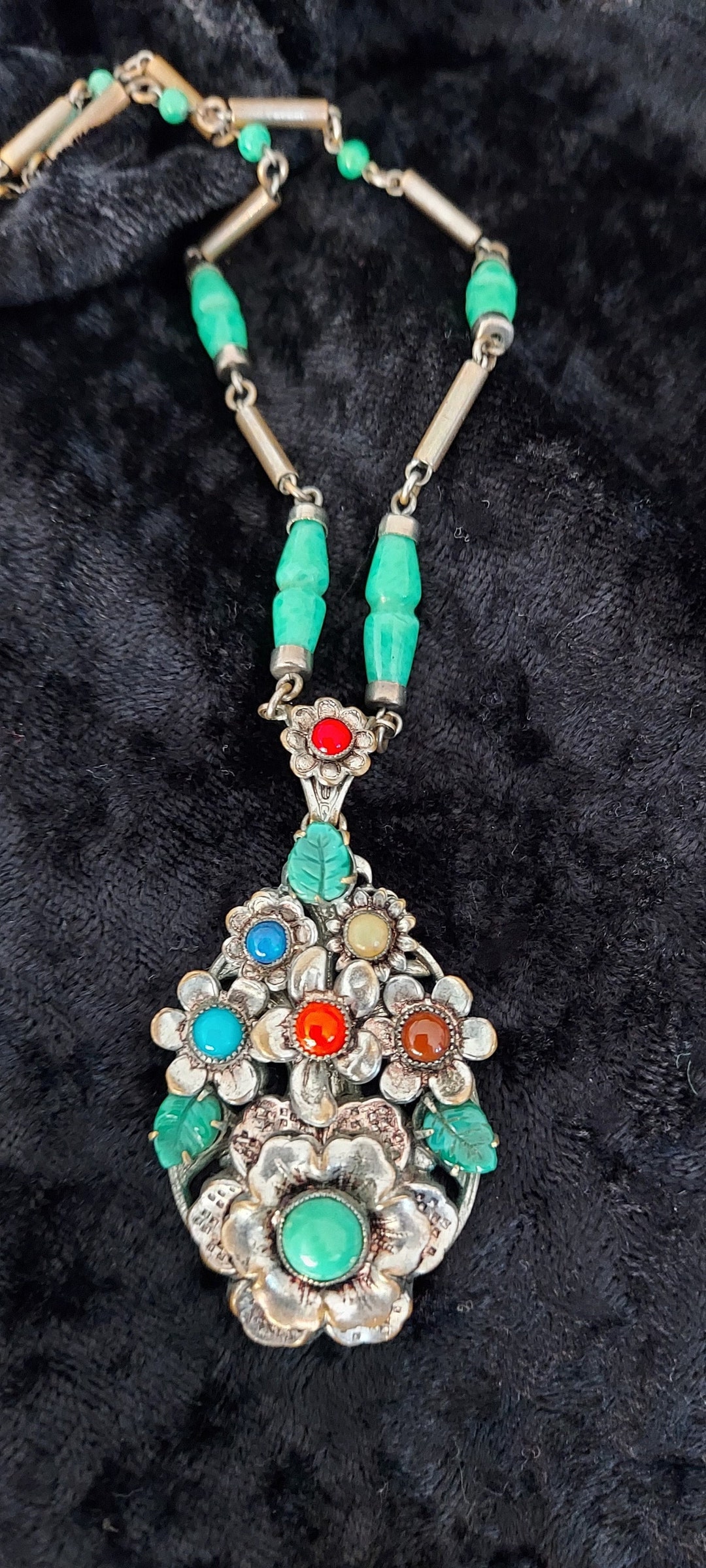 Antique Max Neiger Flower & Leaf Necklace - Etsy