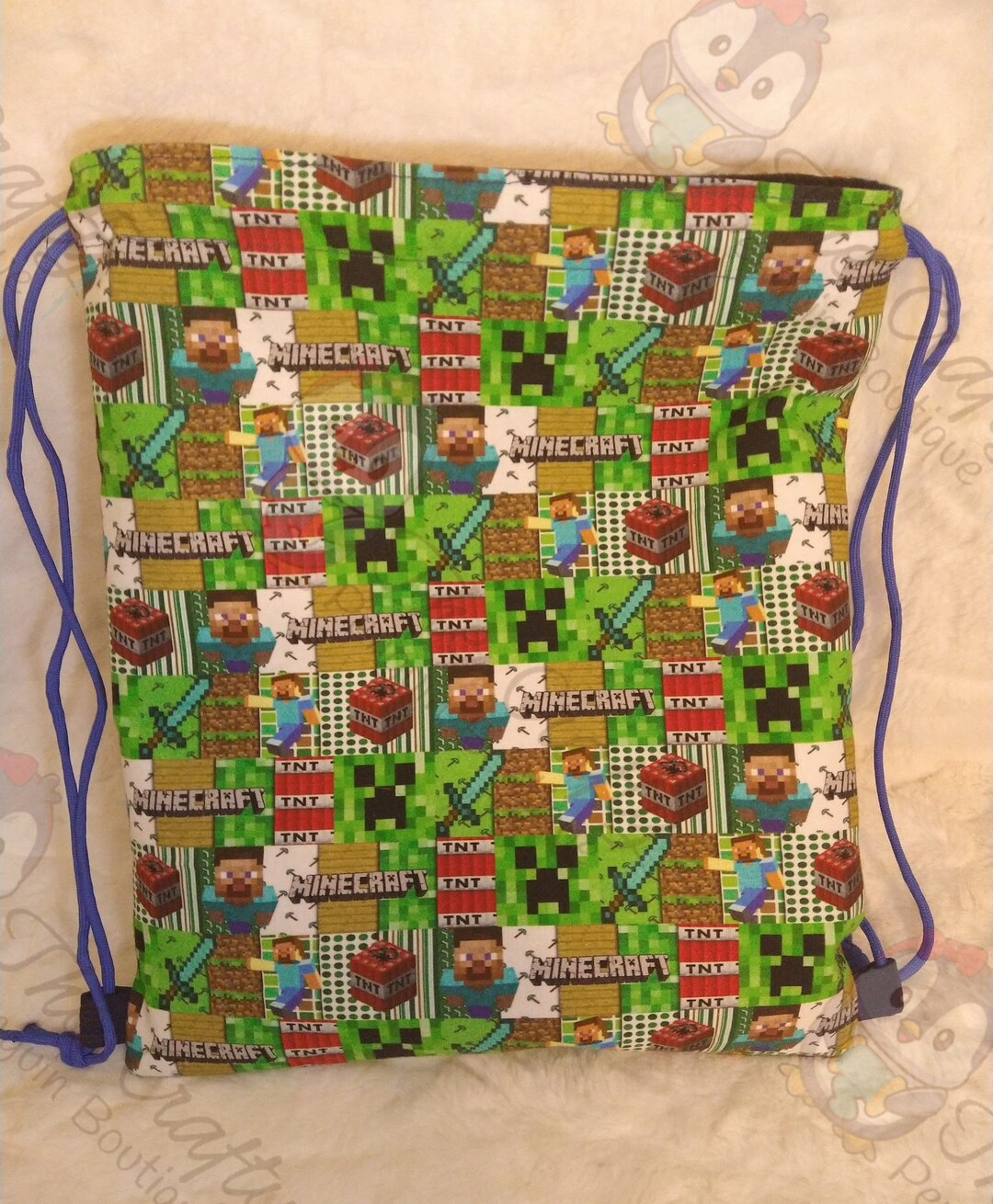 Pixeled Video Game Mine Craft Kids' Drawstring - Etsy