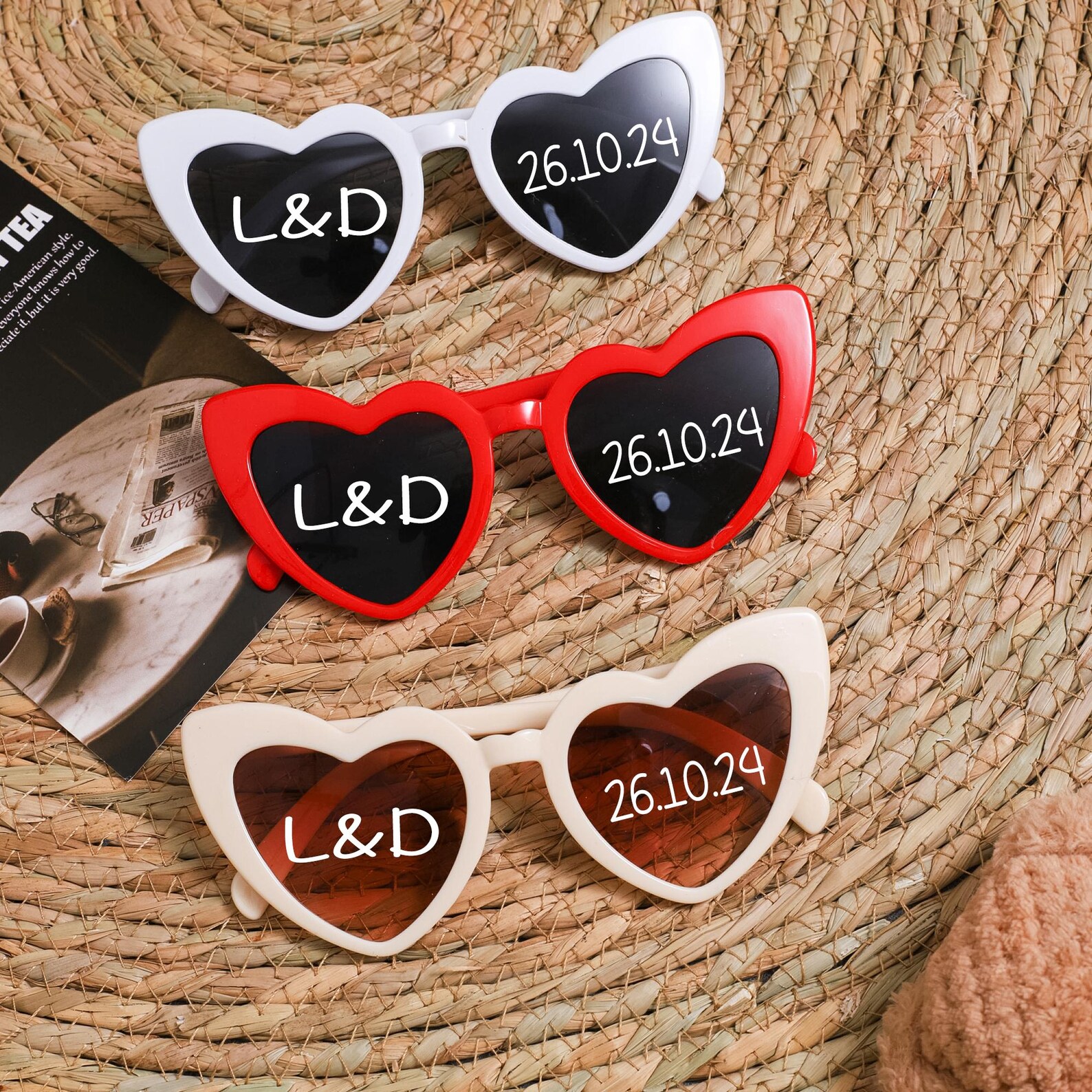 Custom Bachelorette Party Heart Shaped Sunglasses, Hens Party Heart ...