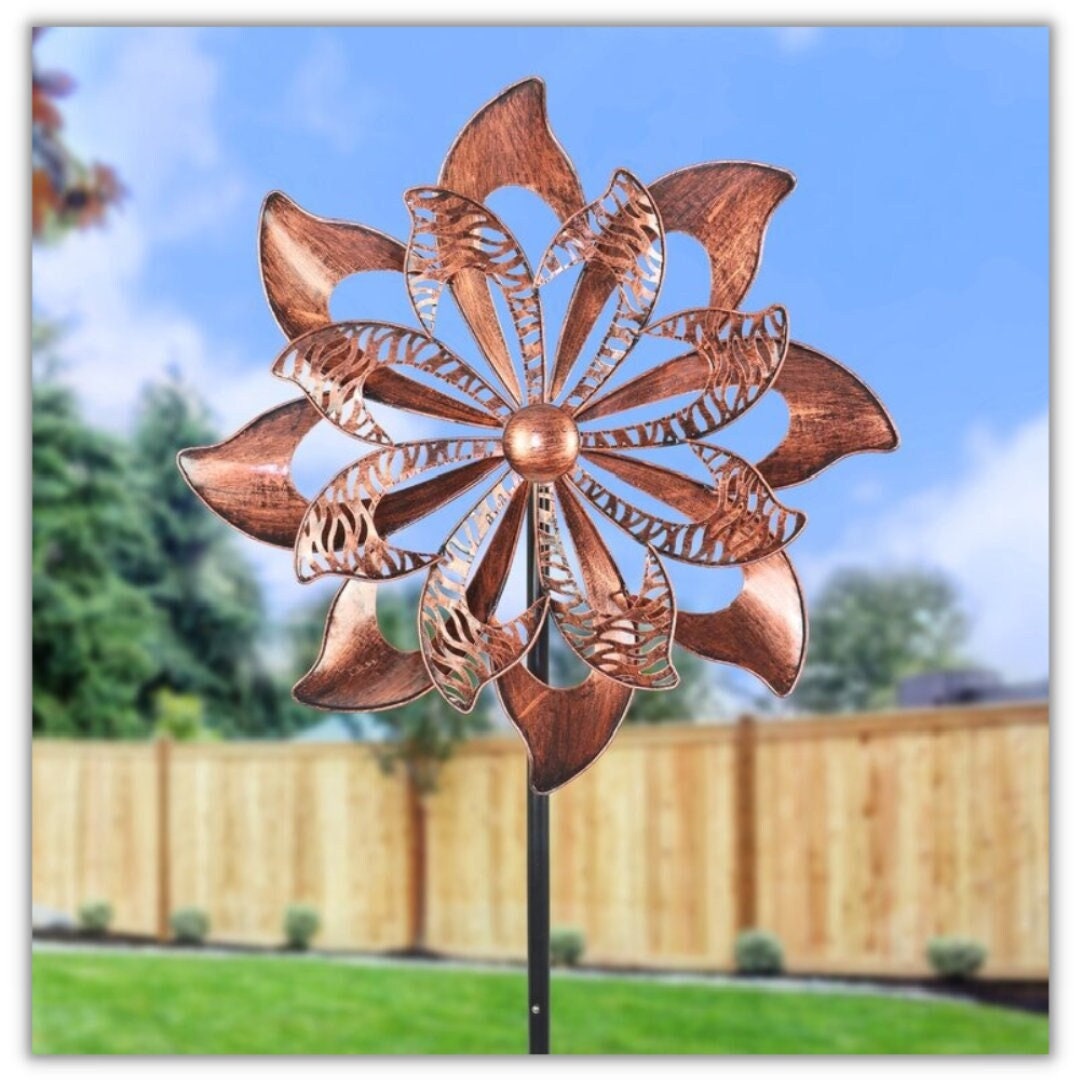 Double Metal Pinwheel Windmill Tall Double Bronze Wind - Etsy