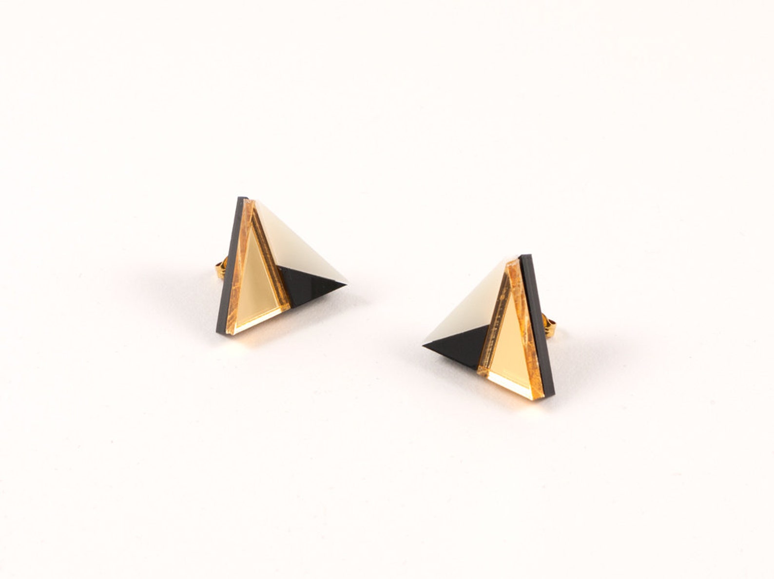 Geometric Perspex Statement Mini Earrings - Gold, Black, Ivory FORM_011 ...