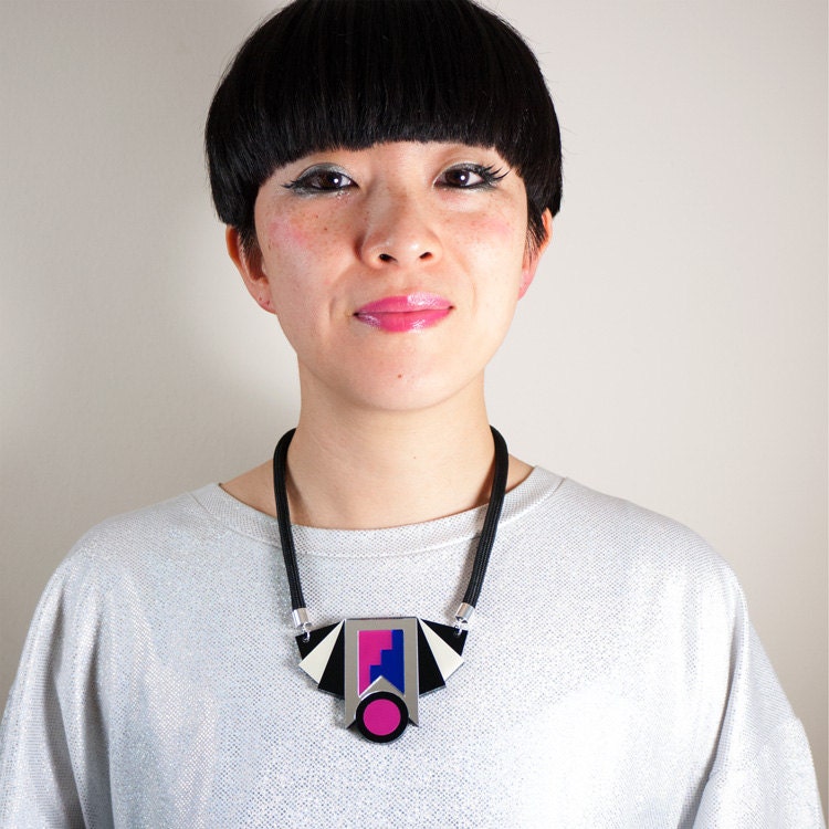 Perspex Statement Necklace - Silver, Blue, Pink FORM_019 - Etsy