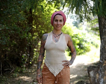 Natural Cotton Frayed Out Backless Women Top | Etsy