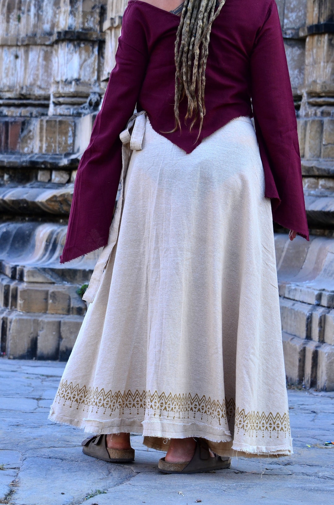 Native Hand Block Print Wrap-around Jute Cotton Long Skirt, Raw Cotton ...