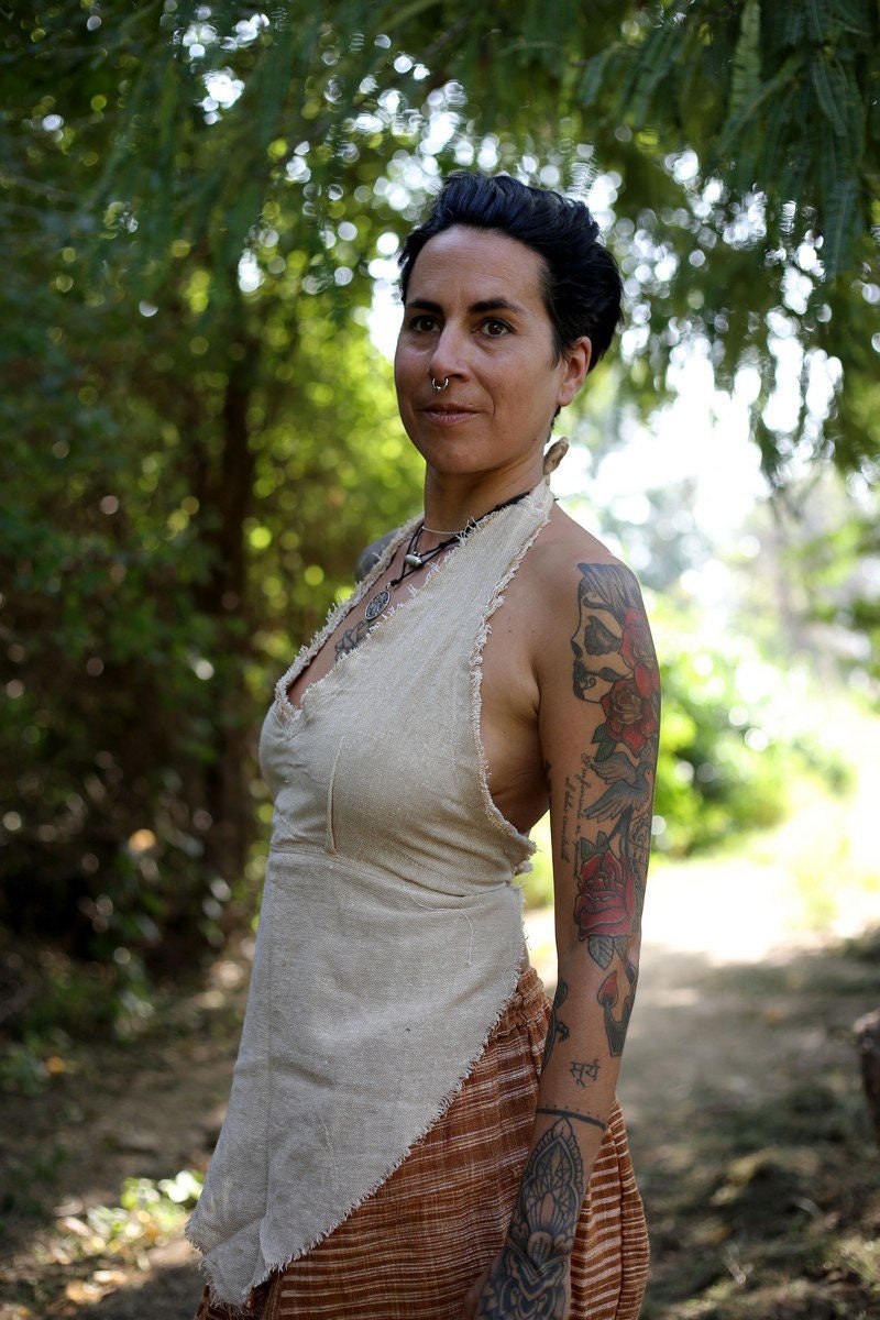 Natural Cotton Frayed Out Backless Women Top - Etsy