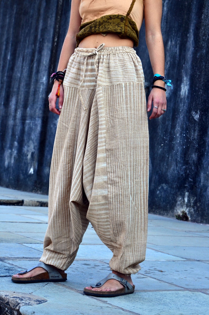 Khadi Cotton Harem Pants Handmade, Unisex Boho Yoga Trousers, Loose Fit ...