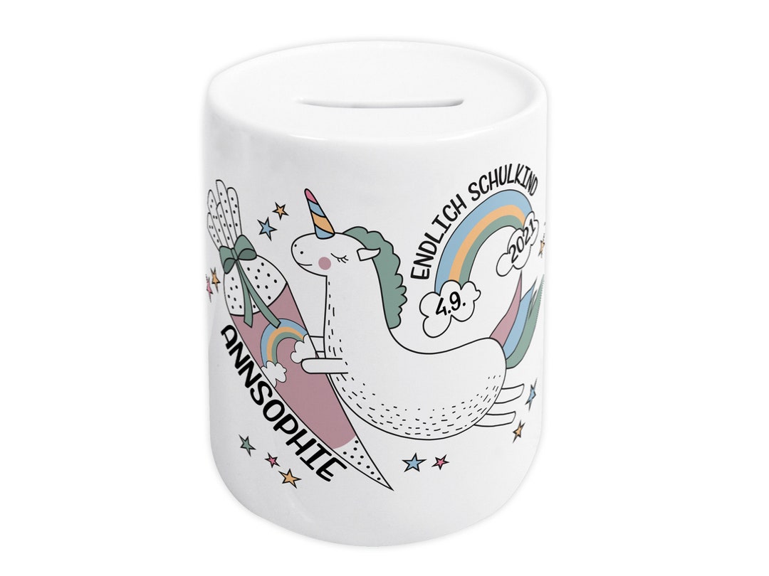 Money Box school Child Unicorn Personalized With Name and Date Money ...